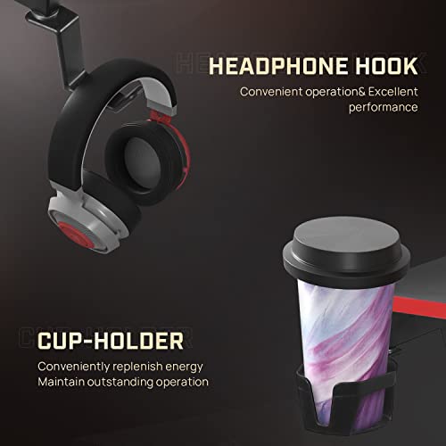wonline Gaming Desk 47 inch PC Computer Desk Home Office Desk Gaming Table Z Shaped Gamer Workstation with Cup Holder and Headphone Hook Black
