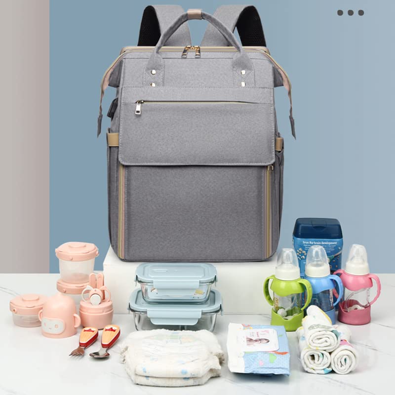Baby Diaper Bag Waterresistent Travel Backpack with seat and changing station, Newborn Baby Essentials (Gray)