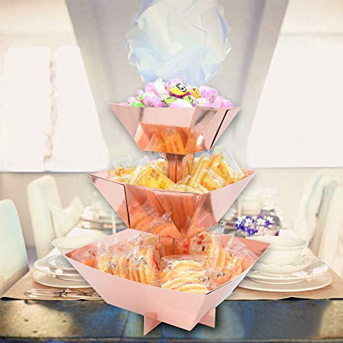 Rose Gold Birthday Party Supplies Decorations Cardboard Rose Gold Dessert Display Dessert Stand Candy Snack Cupcake Stand Cake Stand Bowl Stand Tower Display for Wedding