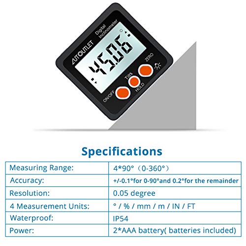 AUTOUTLET Digital Angle Finder Gauge Magnetic Angle Level Finder Digital Protractor Inclinometer Miter Angle Cube Level Box for Woodworking,Table Saw with Backlight 0-360° Rotation
