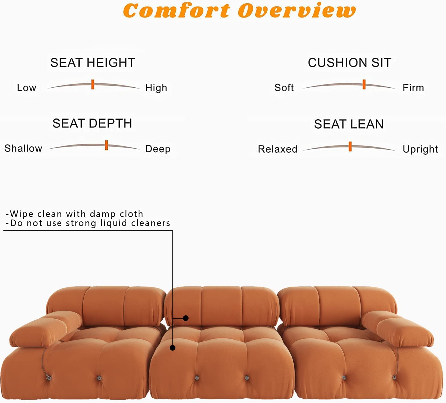 BOKIFOL Sectional Sofa, 104'' Modular Sectional Couch Modern Velvet Sofa 3-Seater Couch for Living Room, Apartment(Orange)