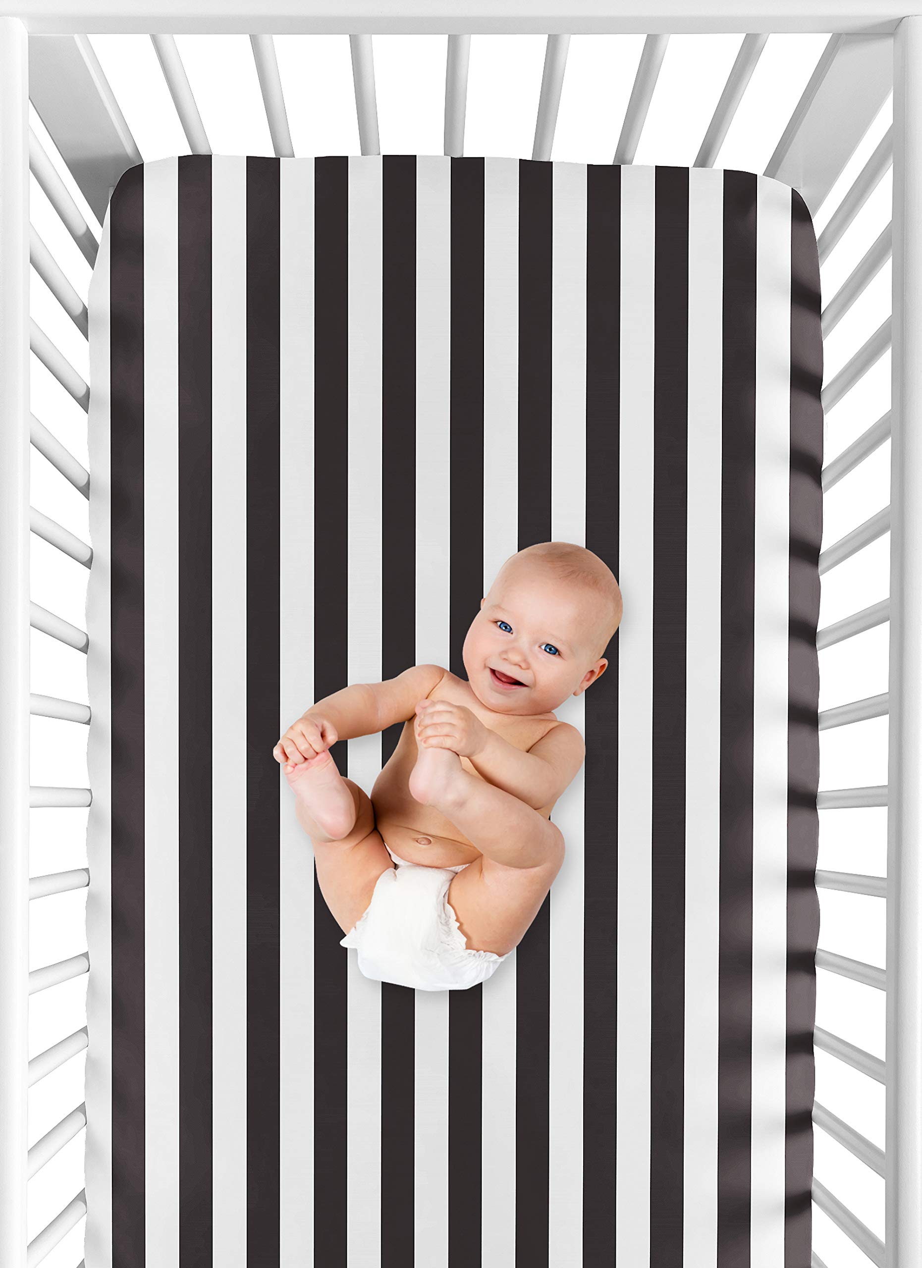 Fitted Crib Sheet for Paris Baby or Toddler Bedding by Sweet Jojo Designs - Black and White Stripe