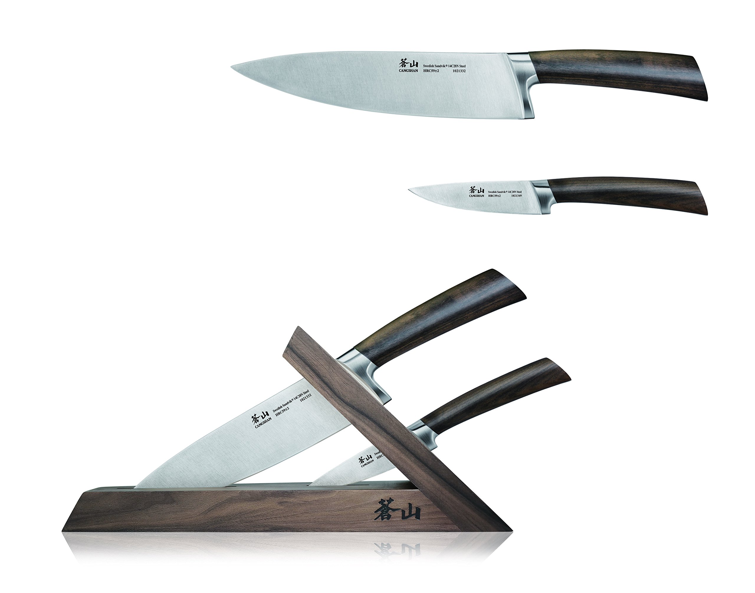 Cangshan TA Series 1021356 Swedish 14C28N Steel Forged 3-Piece TAI Knife Block Set, Walnut