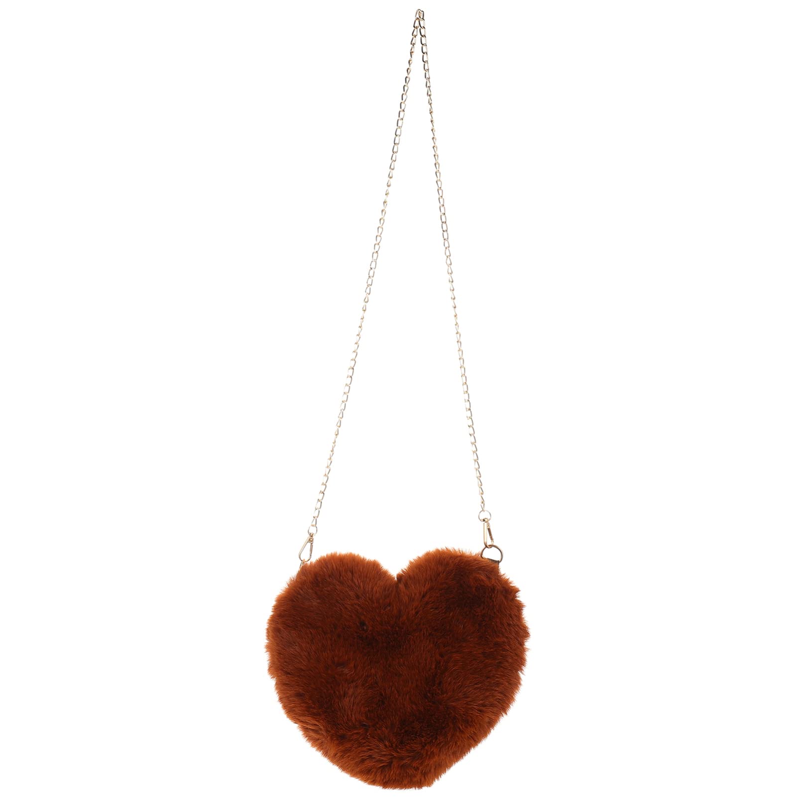 GALPADA Heart Purse Plush Heart Shaped Crossbody Bag with Chain Cute Fluffy Shoulder Bag for Women Lady Valentine- Brown