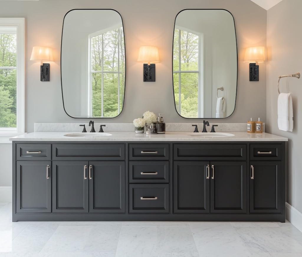 ANDY STAR Black Oval Mirrors for Bathroom, Large 24x40’’ Matte Black Metal Framed Oblong Wall Mirror, Modern Black Vanity Mirror in Stainless Steel Frame Wall Mount Horizontal or Vertical