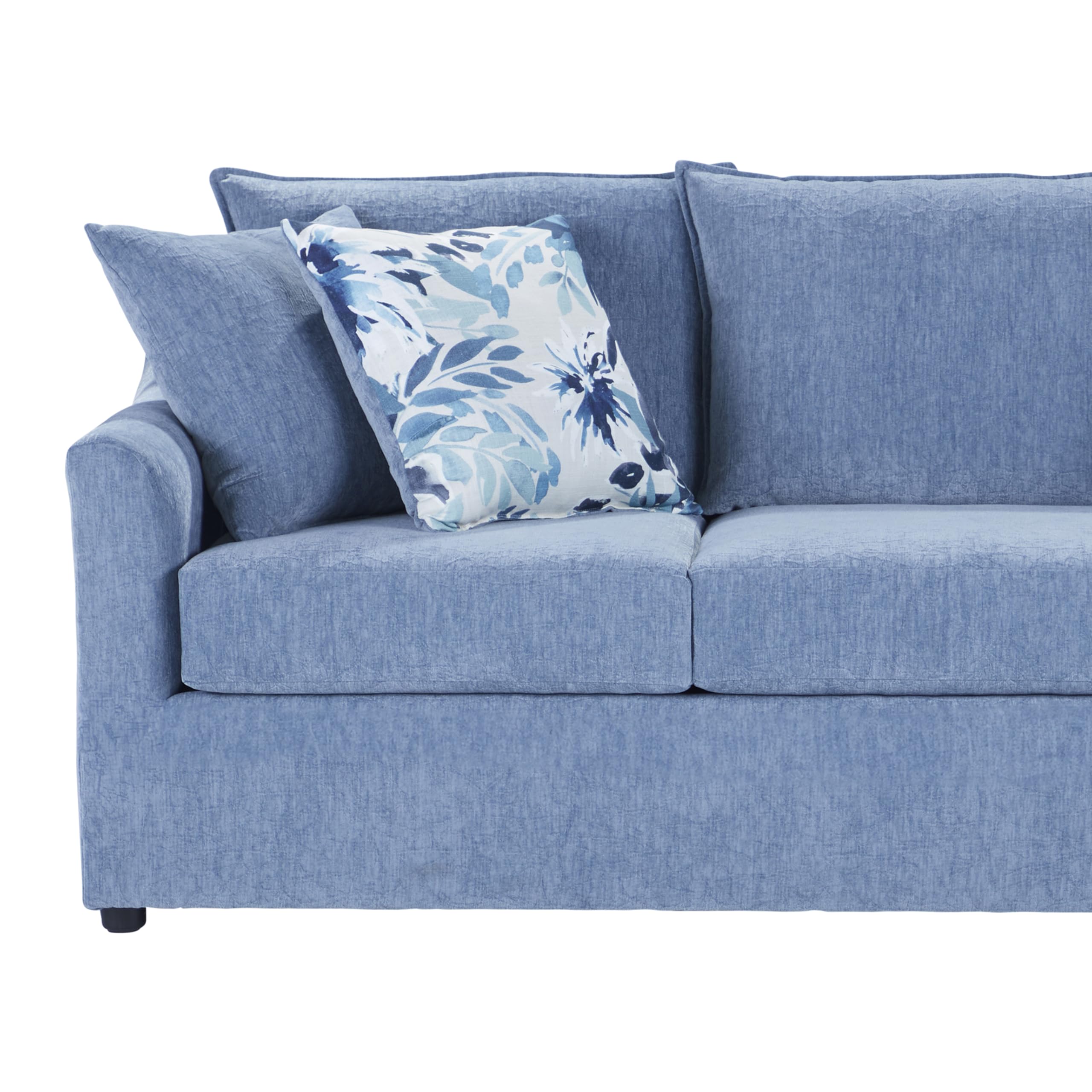 New Classic Furniture Sylvie Polyester 3-Seater Sofa Couch with 4 Accent Pillows, Blue Slate