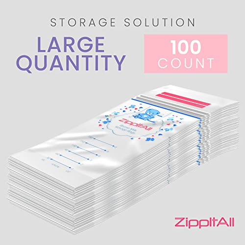 DiRose Breast Milk Storage Bags - Leak-Proof 100 Count Double Zipper 6 oz Capacity Extra Thick and Seal BPA/BPS Free/Disposable Pouches | Self-Standing Bag for Long and Safe Storing