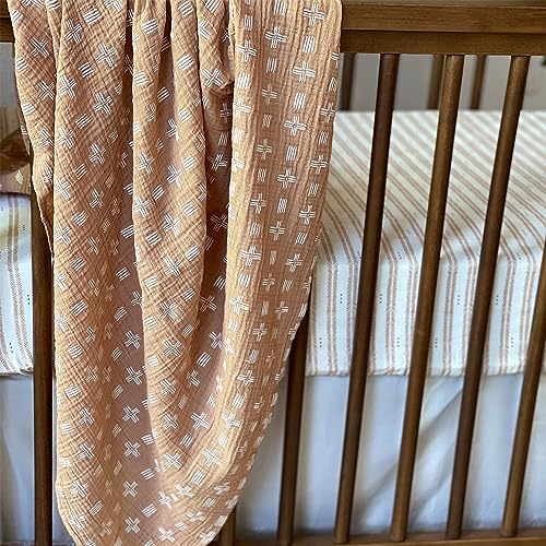 Crane Baby Soft Muslin Swaddle Blanket, Soft Swaddle Wrap for Boys and Girls, Copper Dash, 47" x 47"