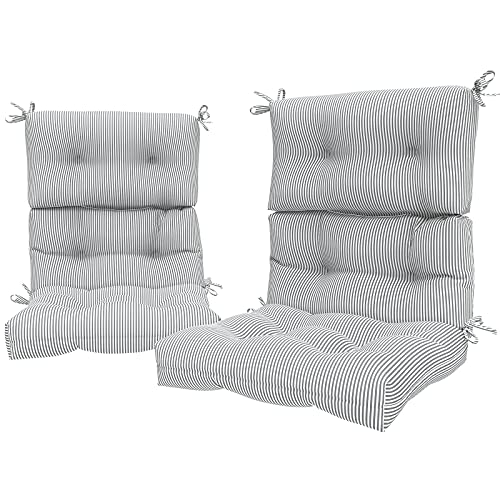 LVTXIII Outdoor 44x22-inch High Back Chair Cushions, Patio Solid Tufted Adirondack Chair Seat Cushions, Seasonal Replacement Rocking Chair Cushion with Ties, Set of 2, Strip Grey