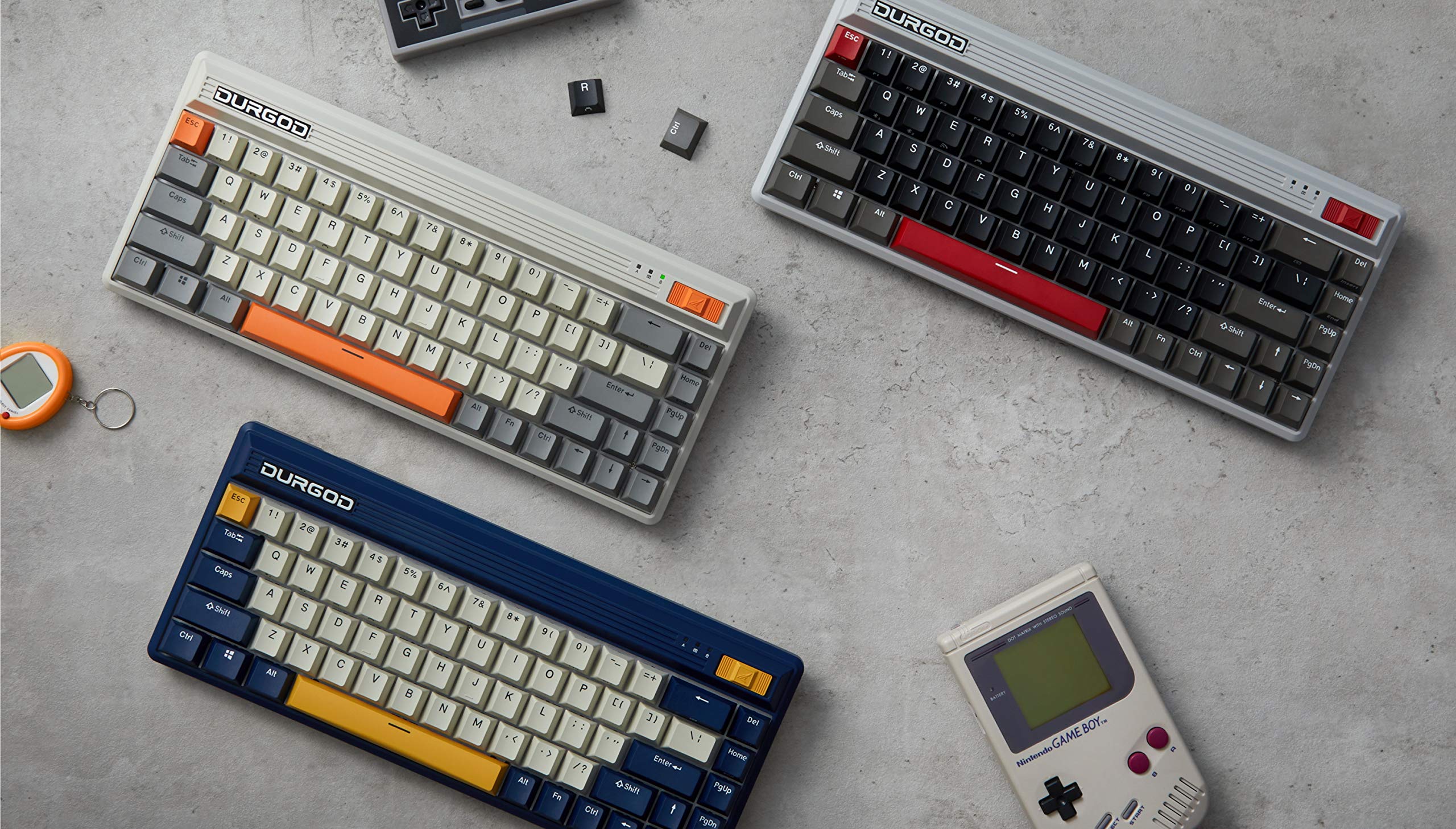 DURGOD Fusion Mechanical Retro Keyboard | 65% Layout | Wireless 2.4 GHz, Bluetooth 5.0, USB C | Doubleshot PBT | Up to 40 Days Battery Life | Windows, Android, iOS (Cherry MX Speed Silver, Navigator)