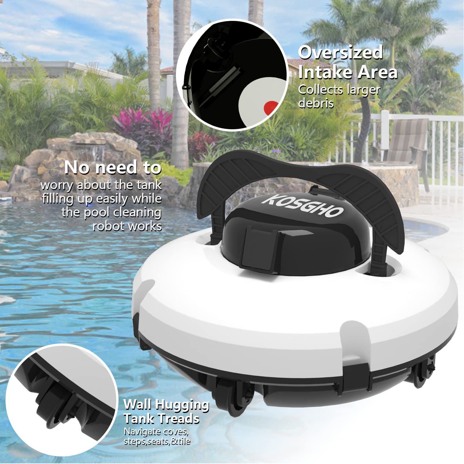 ADBEN Cordless Robotic Pool er Pool Vacuum with Dual Motors Self Parking for Flat Ground Pools