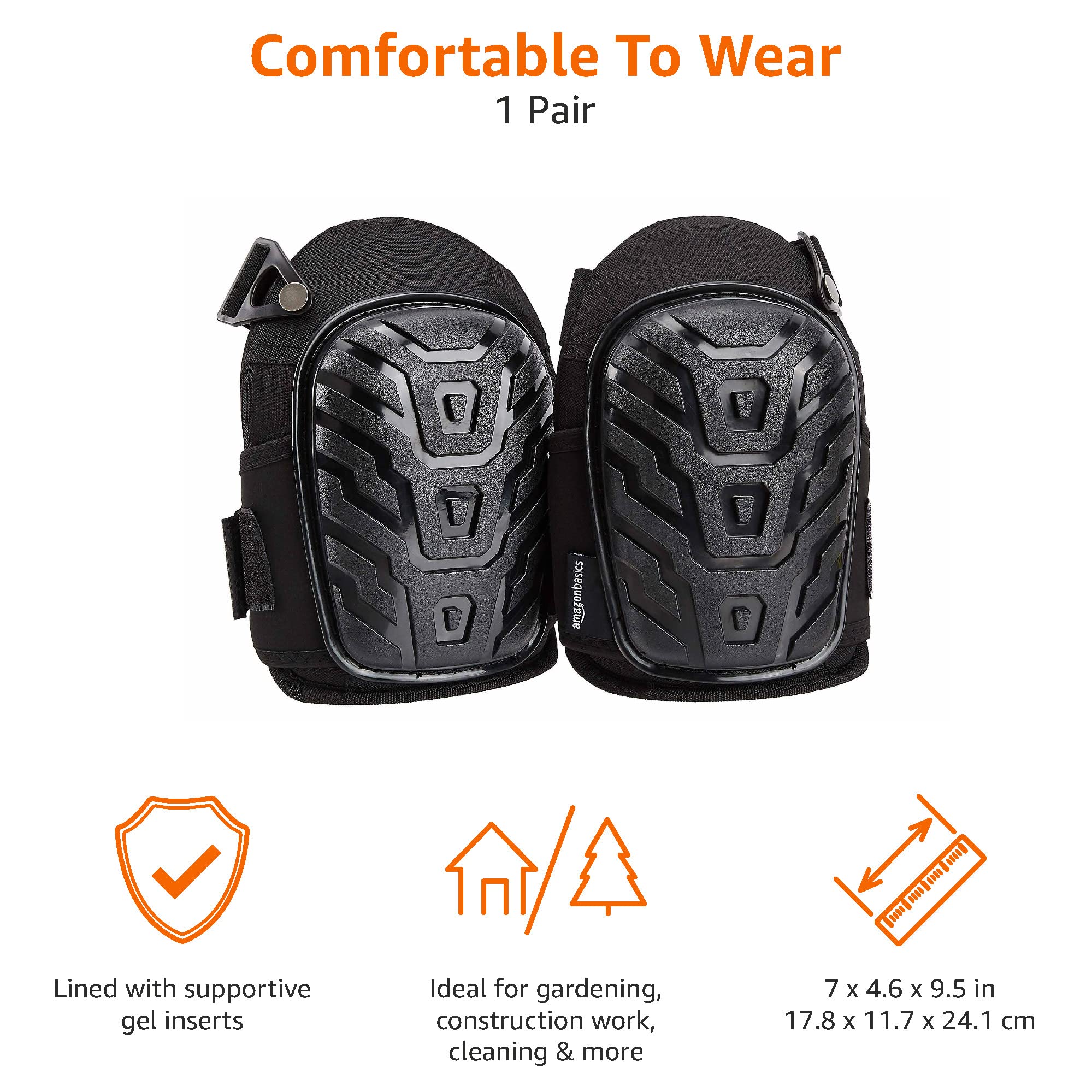 Amazon Basics Professional Gel Cushion Knee Pads - 1 Pair, Black