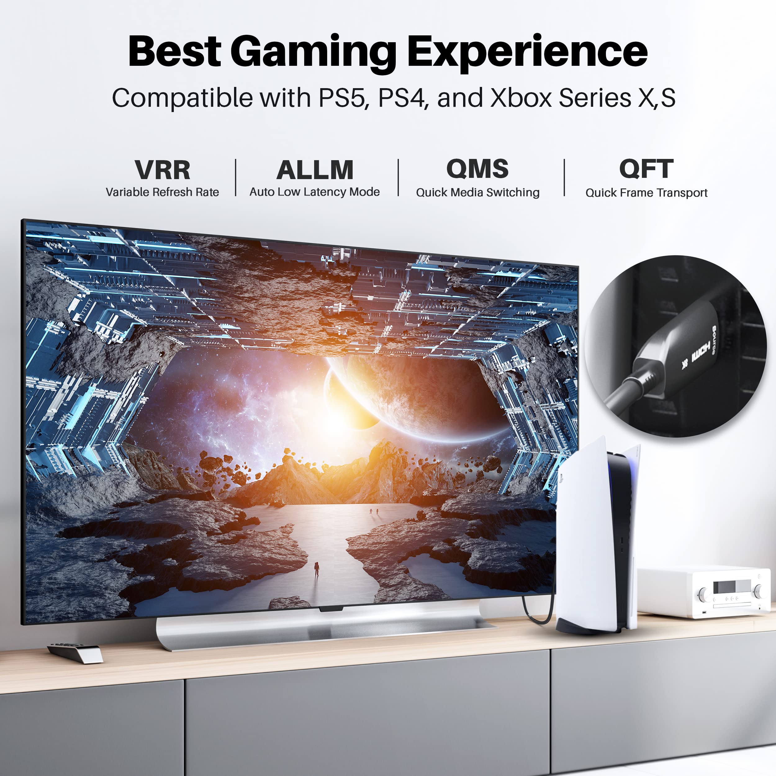GearIT 8K HDMI Cable Fiber Optic HDMI 2.1 (33ft) Ultra High Speed 48Gbps, Supports 8K@60Hz, 4K@120Hz, Dynamic HDR, eARC, Compatible RTX3090, Xbox Series X, PS5, UHD SUHD TV, 33 Feet / 10.05 Meter