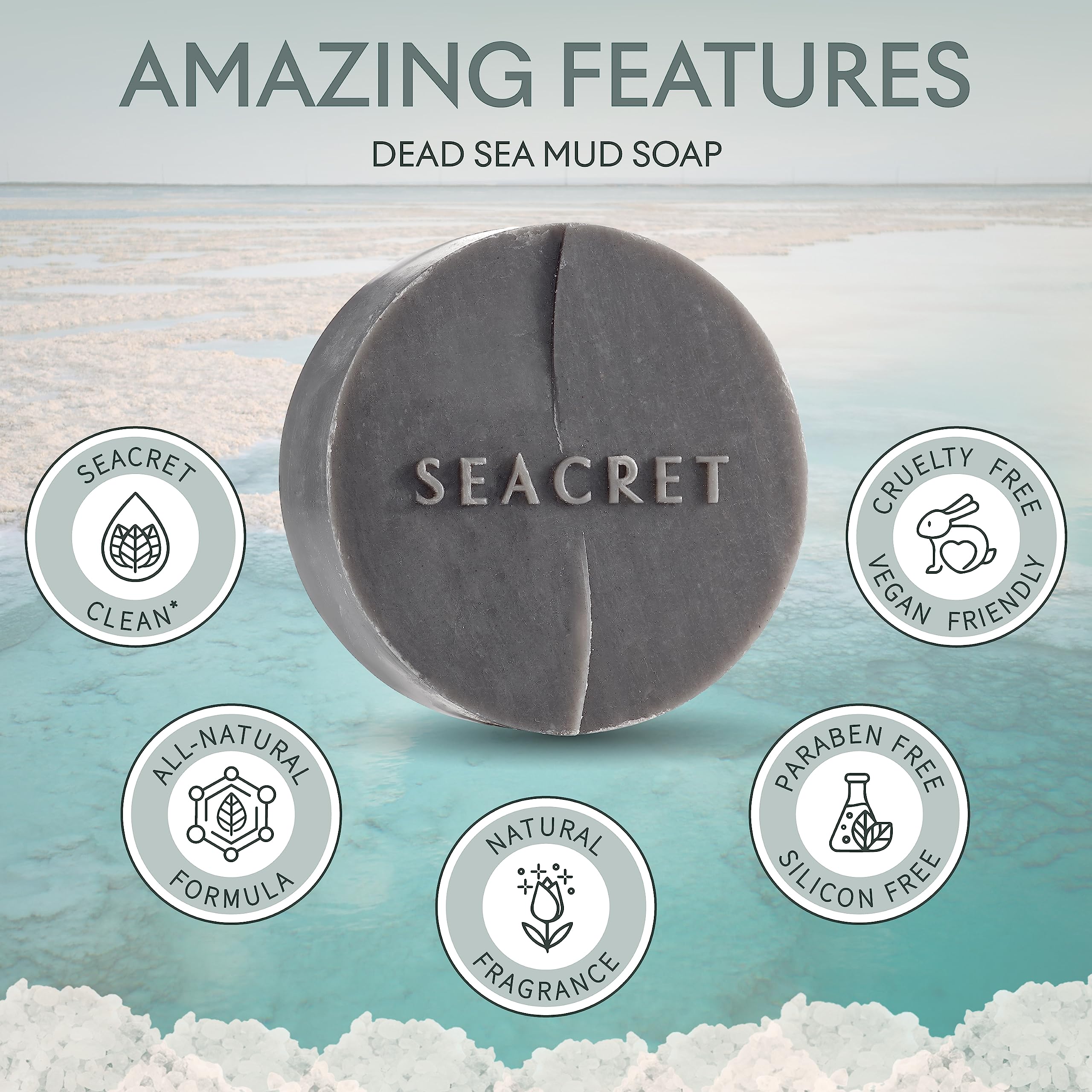 SEACRET MUD SOAP BAR: All-Natural Black Mud Bar Soap, Enriched with Guinness Kernel Oil, Witch Hazel & Sea Salt for Cleaning, Exfoliating, Detoxifying Face & Body, Normal to Oily Skin, 4.4 Oz