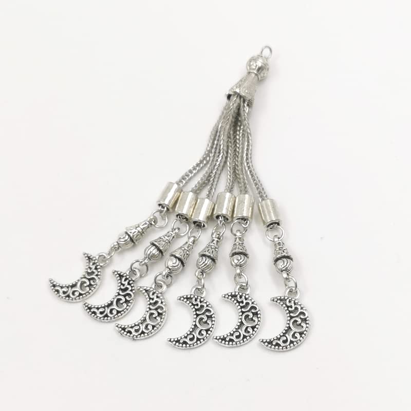 Accessories tasbih Moon Pendant Metal Tassel Rosary Pendant (Silver)