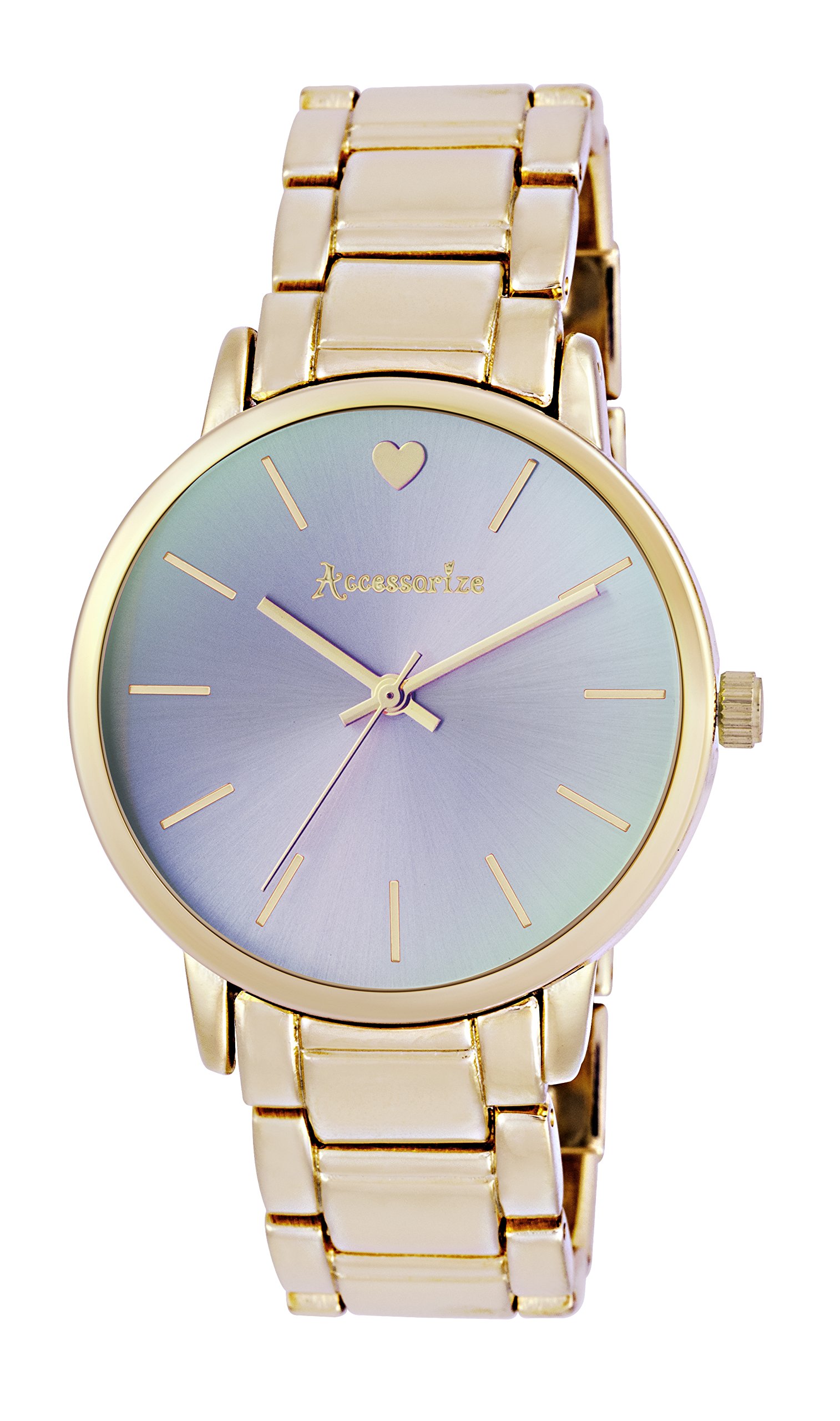 Accessorize Women's Quartz Watch with Pink Dial Analogue Display and Gold Bracelet AZ4015