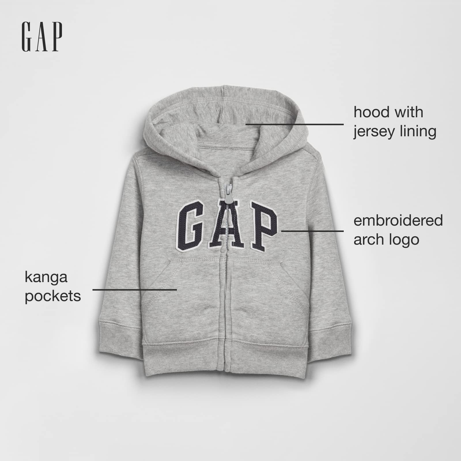 GAP Playtime-Favorites Logo Full Zip Hoodie Hooded Sweatshirt True Black 2 Years