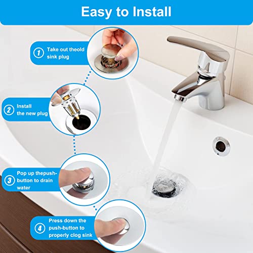 Bathroom Pop Up Sink Drain Stopper Wash Basin Strainer with Basket, Won't Spill, with Hair Catcher Ideal for Bathroom Kitchen Sinks Universal 1.08~1.96 Inch Drain Holes