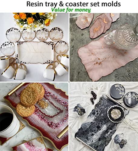 Booshow XL Resin Tray Mold Silicone & 3Pcs Geode Coaster Molds for DIY Crafts, Epoxy Resin Casting Molds for Making Faux Agate Tray, Serving Board, Home Decorations