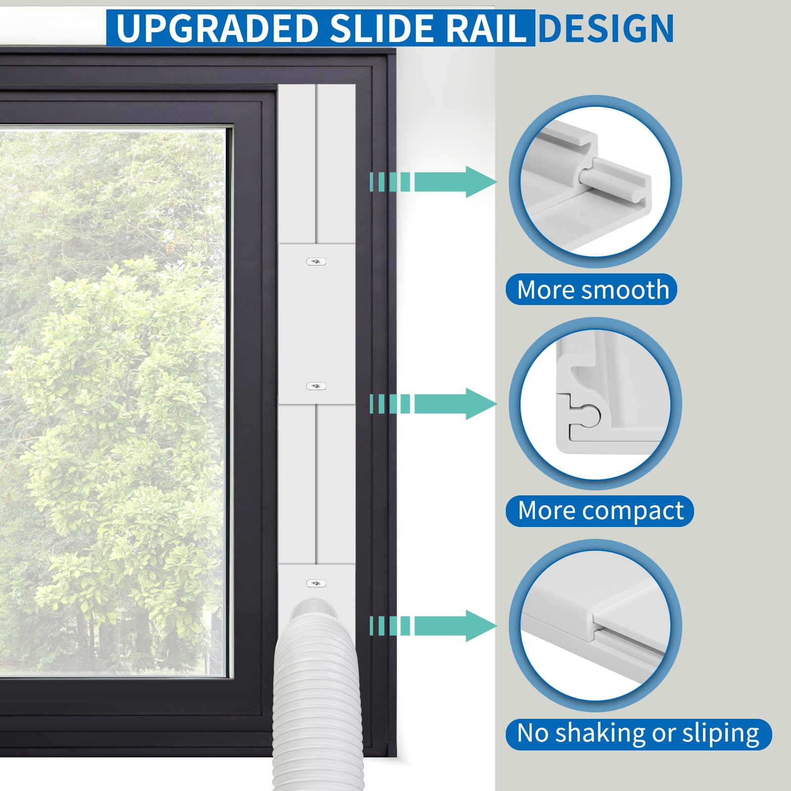 Angooni Superb Portable Air Conditioner Window Kit - Upgraded Sliding Window Vent Kit for Universal Exhaust Hoses with 2-in-1 Coupler (5.1"/5.9"), Adjustable Ac Window Kit, Length Range (17” to 61”)
