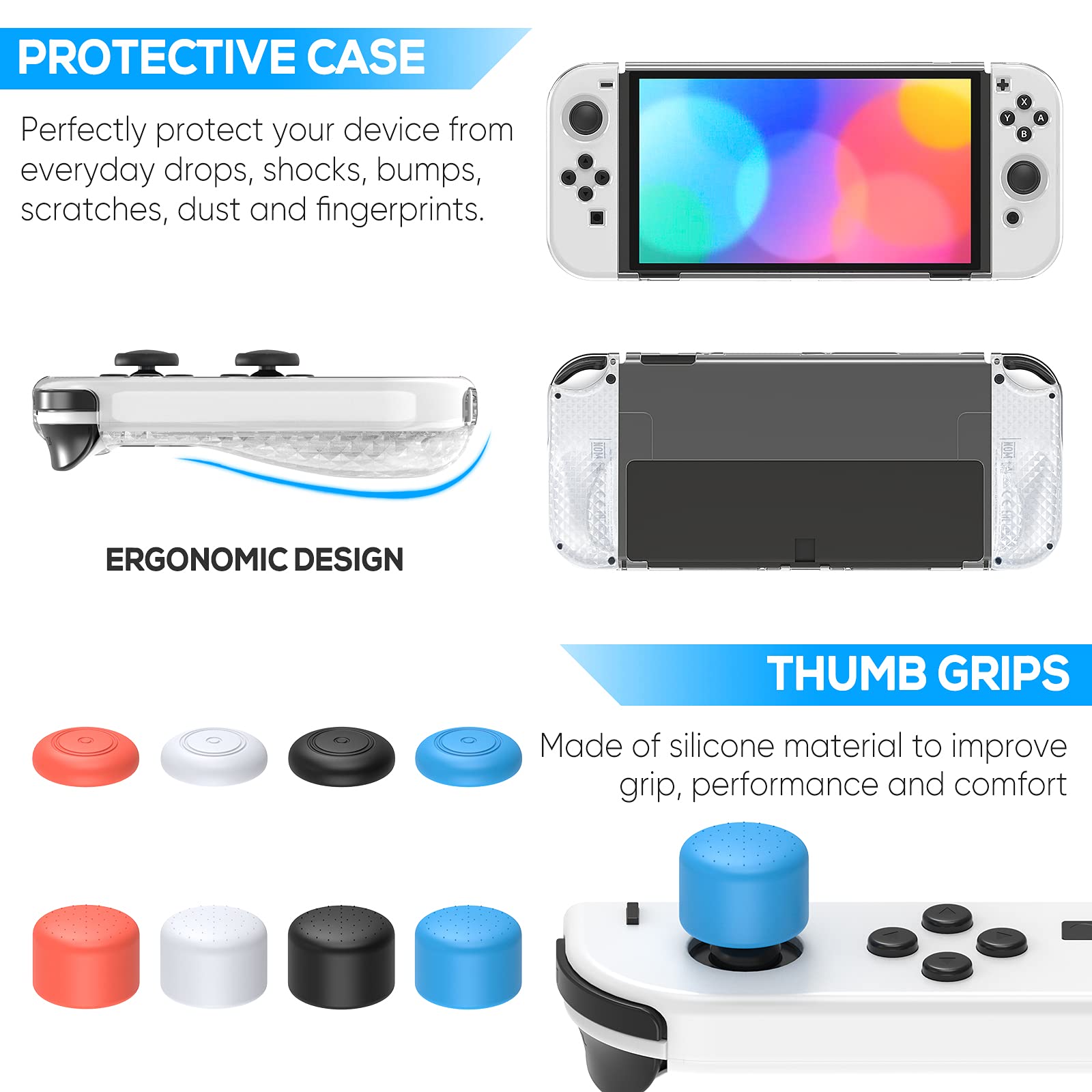Accessories Bundle for Nintendo Switch OLED Model,Carrying Case with Card Slots,PC Protector Case for Console,TPU Cover for Joy Con,Tempered Glass Screen,Joystick Cap,Console Playstand for OLED (Pink)