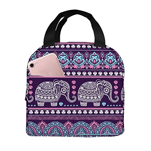 YouQu Tribal Ethnic Elephant Mandala Elephant Insulated Lunch Bag For Women, Men, Lunch Tote For Work