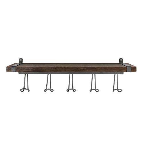 Spectrum Diversified Vintage Living Mount 5-Hook Wood Coat Rack for Entry Ways and Mud Rooms, Durable Wall Shelf, Industrial Gray
