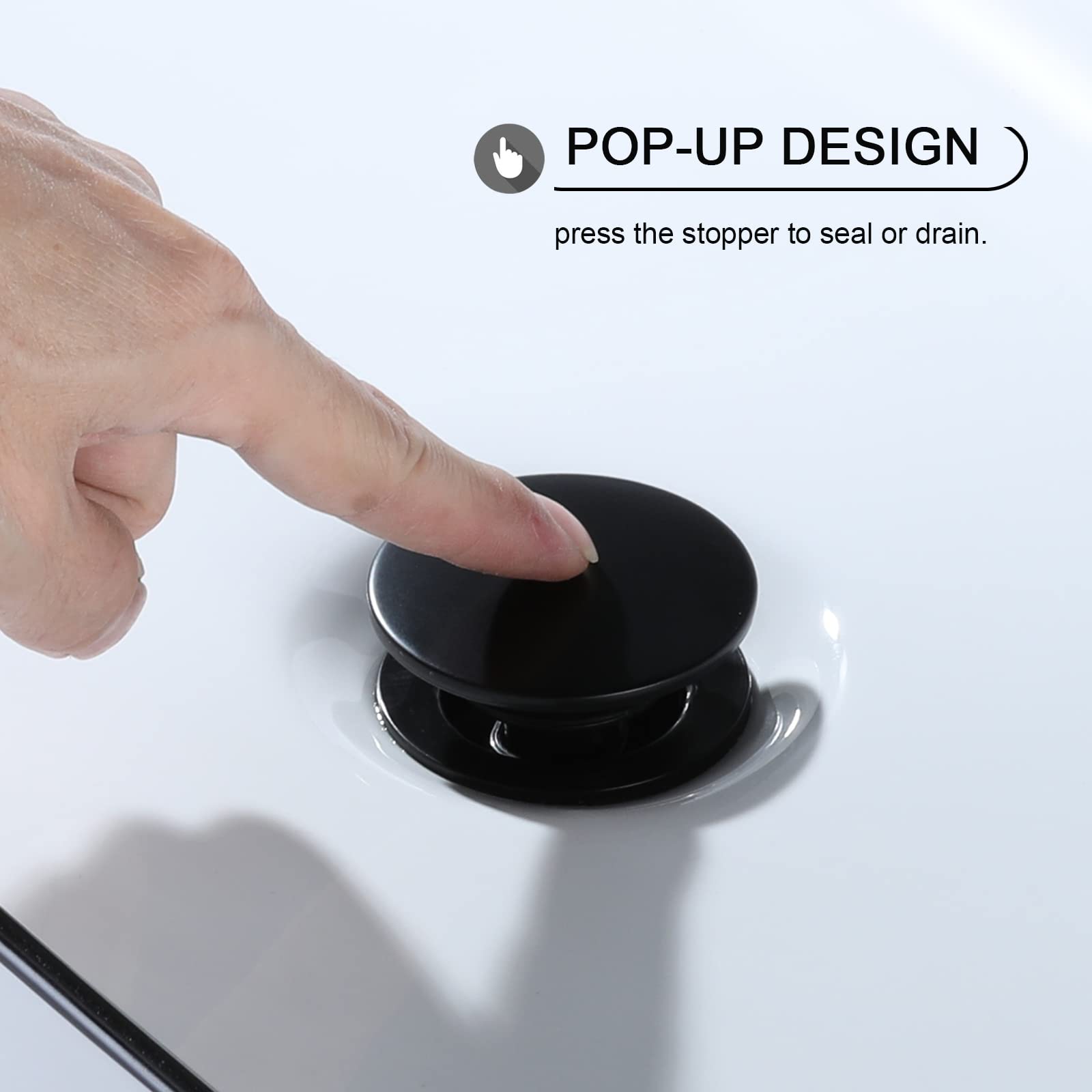 Bathroom Sink Drain, Pop Up Drain Stopper with Overflow, Lavatory Vanity Vessel Sink Drain Assembly, Matte Black