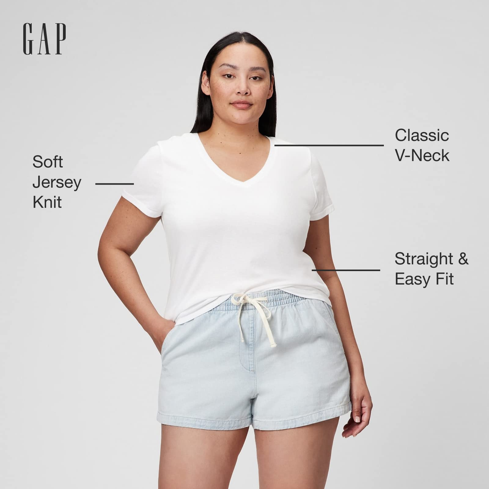 GAP Womens Favorite V-Neck T-Shirt T Shirt, True Black 2 Pack, Large US