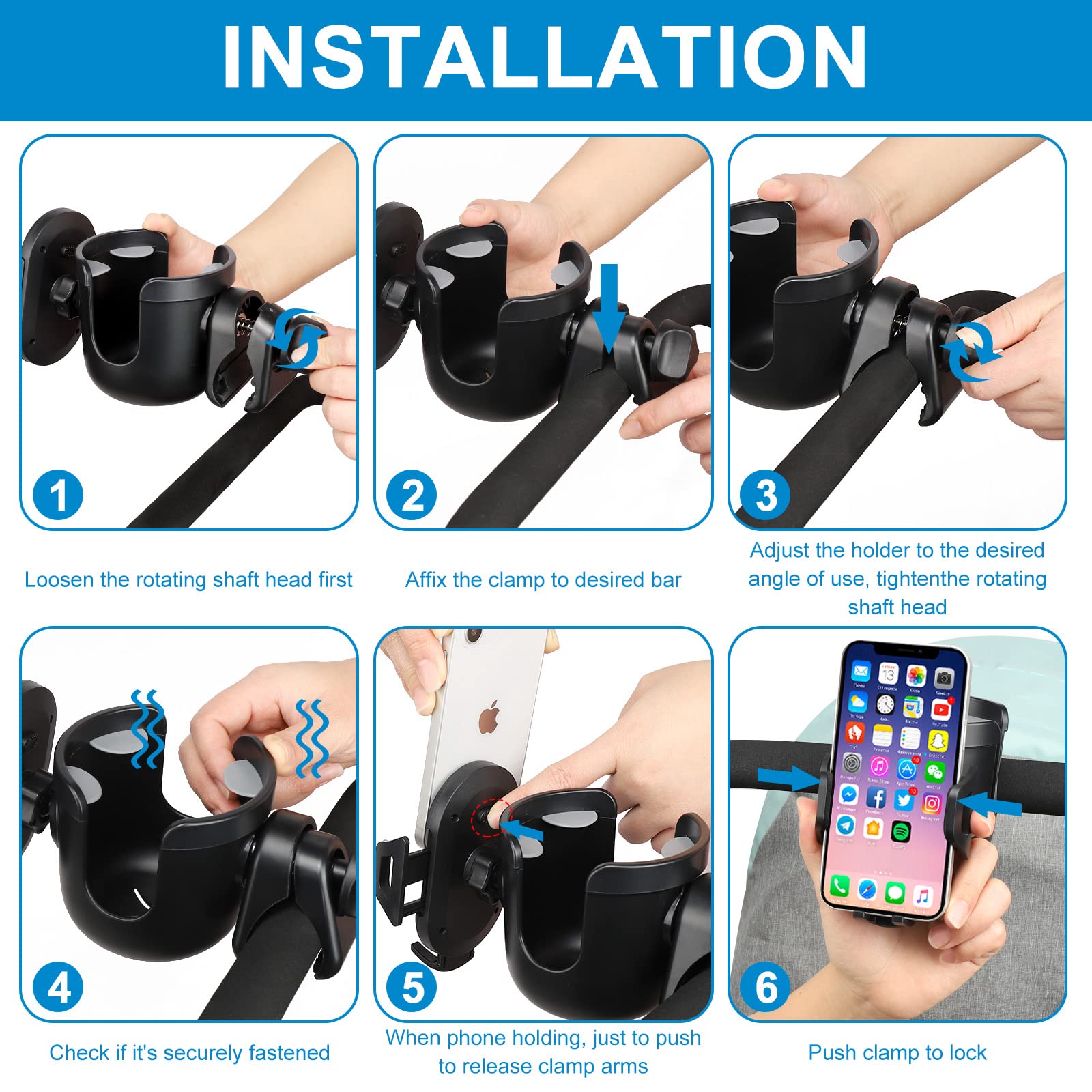 Accmor Universal Stroller Cup Holder with Phone Holder Mount, Bike Cup Holder, 2-in-1 Large Caliber Designed Cup Holder for Stroller, Bike, Wheelchair, Walker