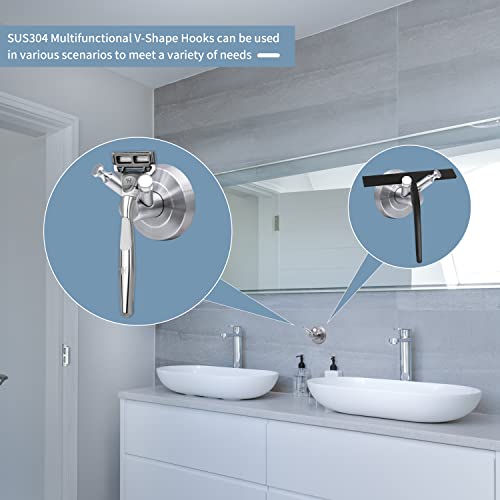 Beepas V-Shape Double Towel Hook Hotel Style, SUS304 Stainless Steel Heavy Duty Wall Mounted Dual Hooks for Towel, Loofah, Coat, Kitchen Hanger for Hand Towel, Cookware, Key Hangers, Razor Holder