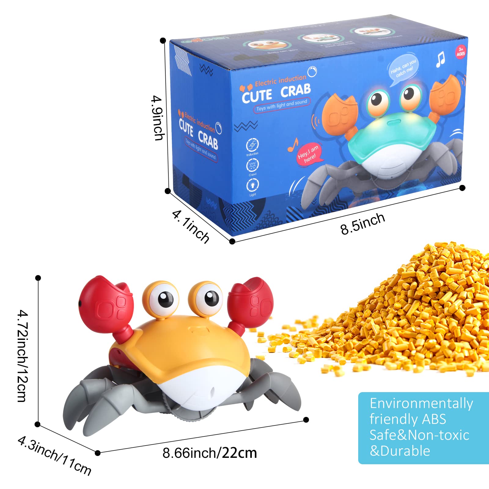 Crawling Crab Sensing Escape Toy, Tummy Time Baby Toy with Music& Lights, Interactive Kids Infant Learning and Entertainment Fun Toy Birthday Christmas, Green