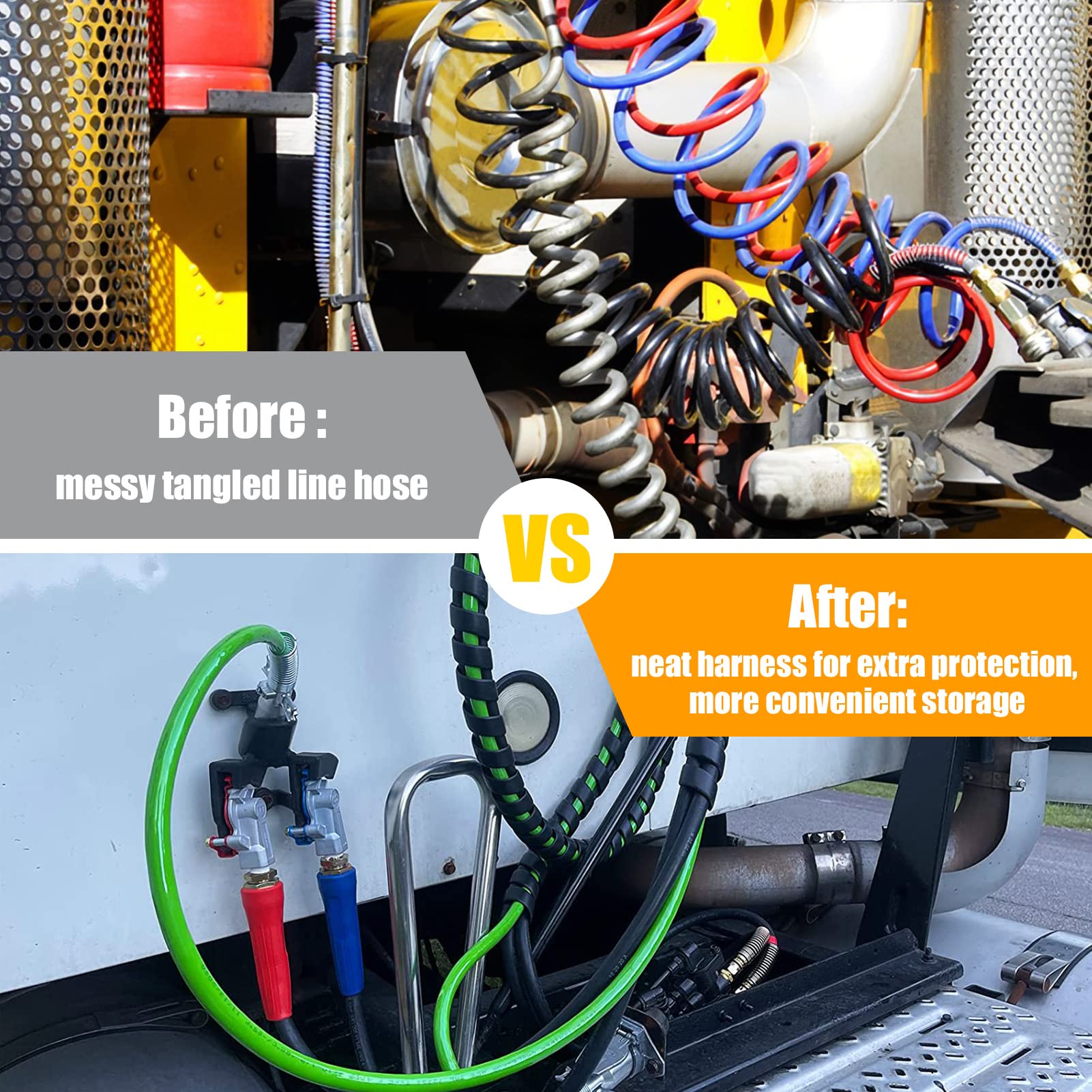 Autsurles 12ft 3 in 1 Trailer Air Line Hose Wrap Assembly with 7 Way Electrical Cable ABS & Power Air Line for Semi Truck Trailer Tractor