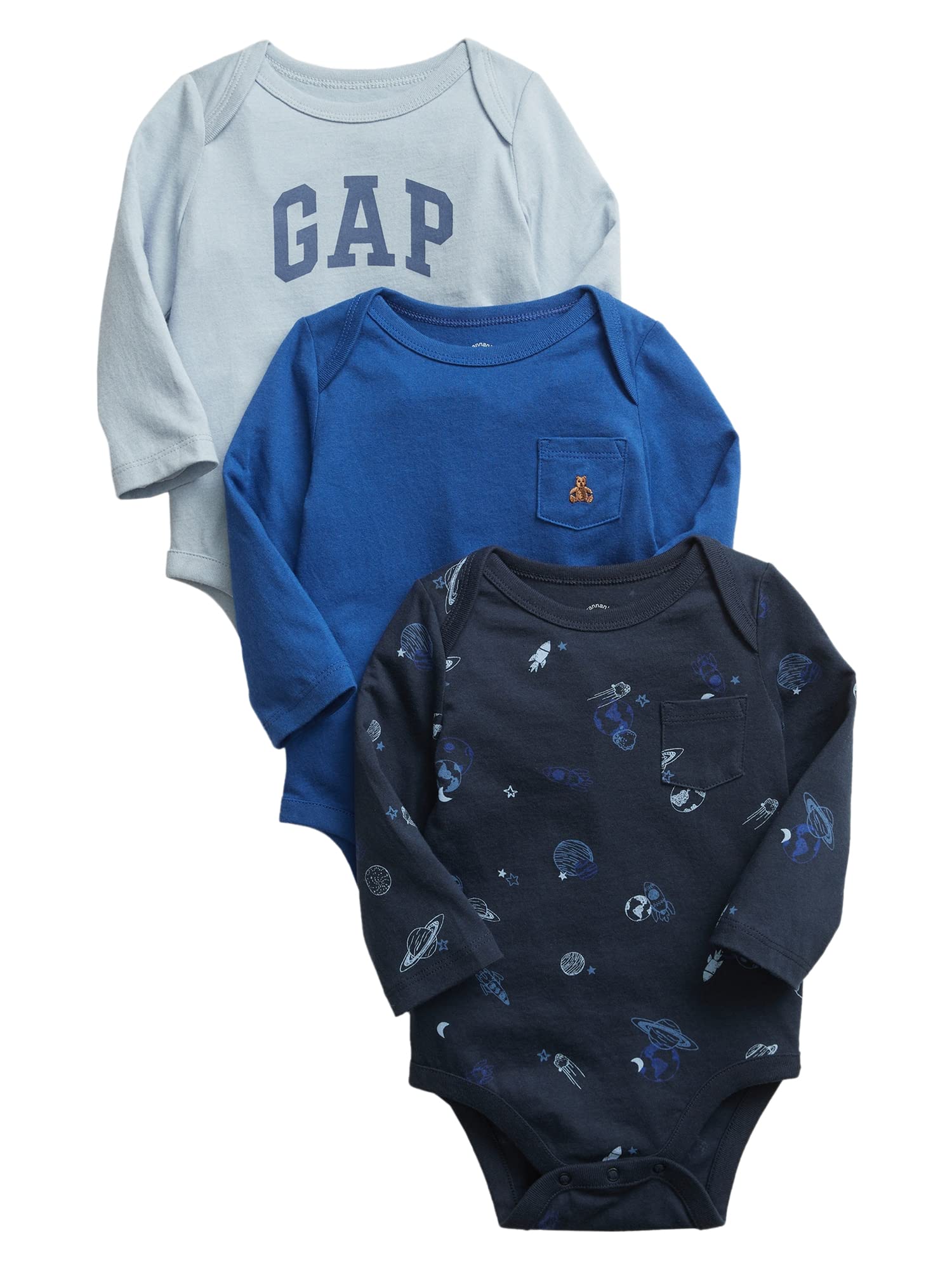 GAP baby boys Long Sleeve Bodysuit, Imperial Blue (3 Pack), 3-6M US