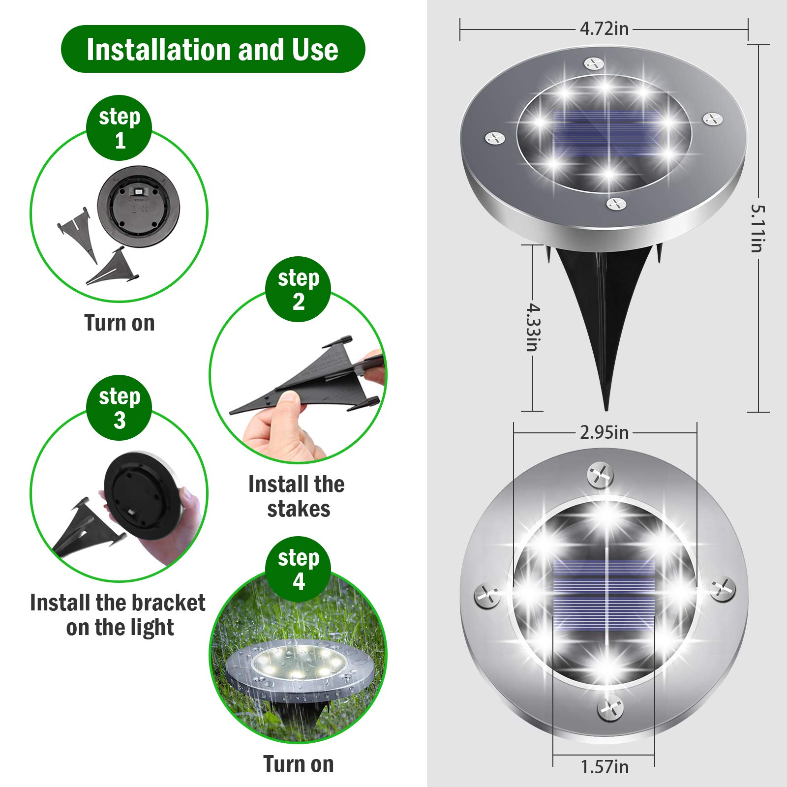 DUUDO Solar Ground Lights-Garden Solar Lights Outdoor Waterproof 8 LED Landscape Lights Bright in-Ground Lights Pathway Lights for Lawn, Patio, Yard, Driveway, Step and Walkway White 12 Pack