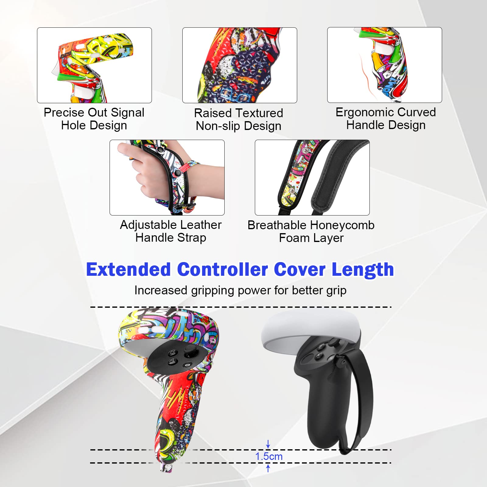 Accessories for Oculus Quest 2, YIZEIJOB VR Protective Silicone Cover Skin Set Compatible with Meta Quest 2 - Street Graffiti