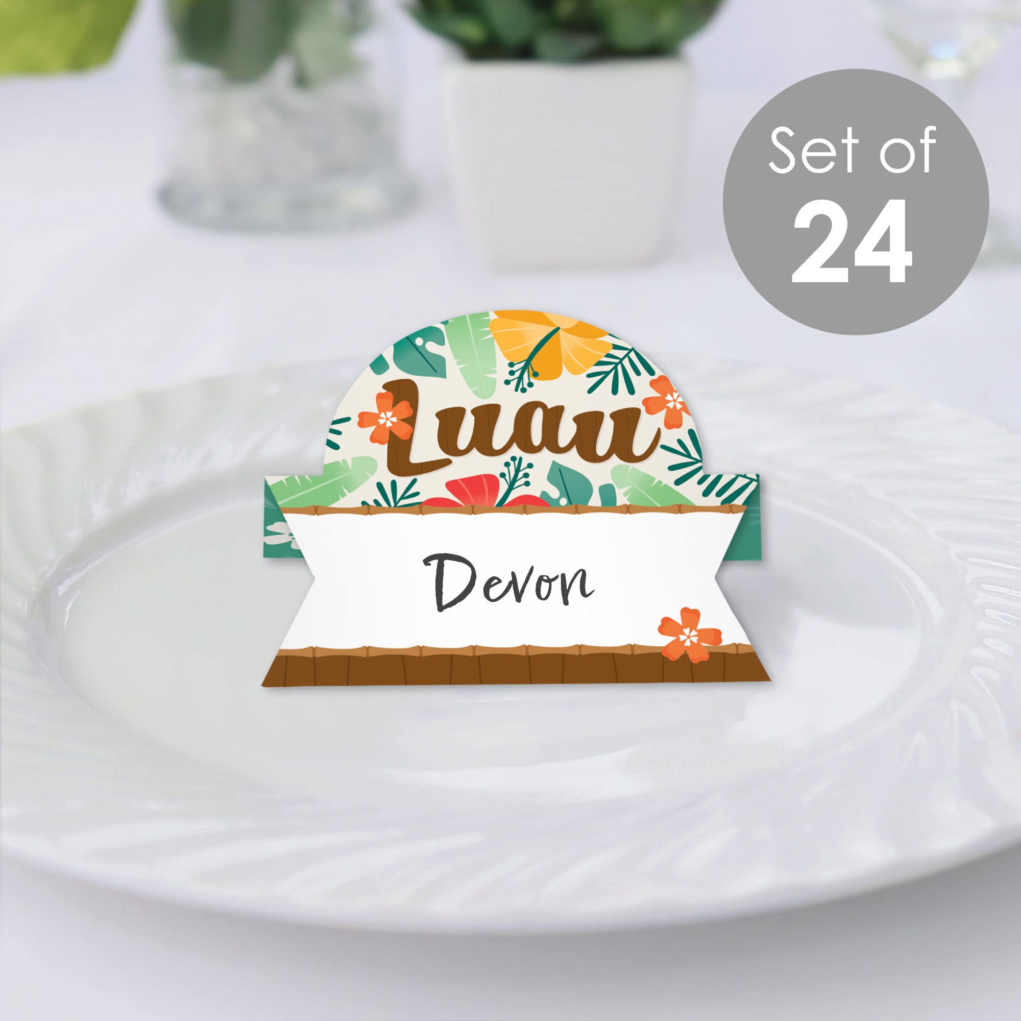 Big Dot of Happiness Tropical Luau - Hawaiian Beach Party Tent Buffet Card - Table Setting Name Place Cards - Set of 24