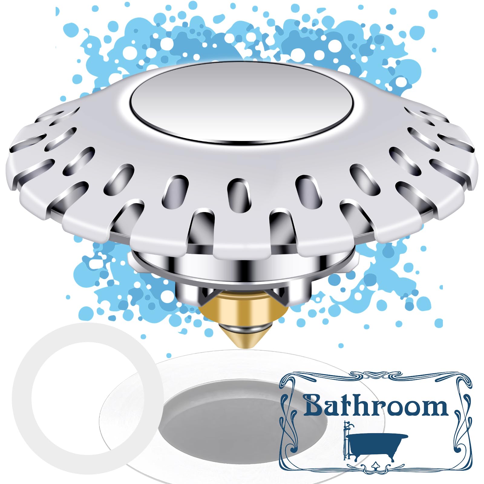 Universal Tub Stopper Bathtub Drain Plug, Pop Up Drain Hair Catcher Copper Dual Filtration, Replaces Bath Tub Lift & Turn, Tip-Toe & Trip Lever, 2 in 1 Strainer Cover for 1.45 to 1.85" Drain Hole