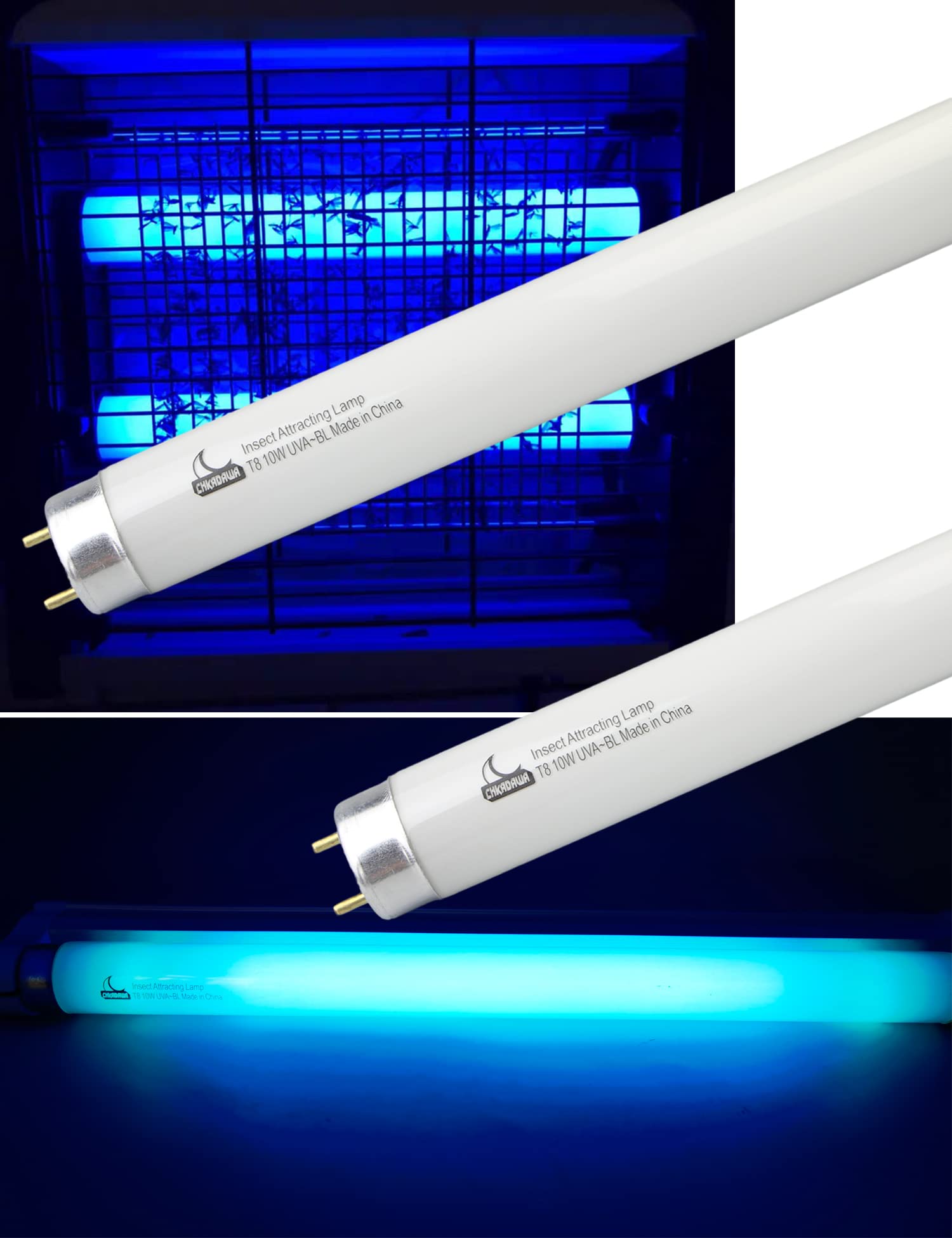 CHKADAWA BL T8 F10W 2 Pack Replacement Bulbs for Aspectek, LiBa 20W Indoor Device, F10T8 BL368nm 10 Watt Tube G13, 13'' Linear Black Light Fluorescent Tube.
