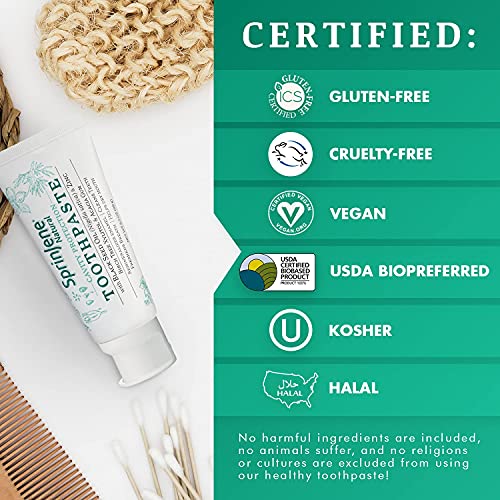 SprinJene Natural Fluoride Free Toothpaste for Clean and Strong Teeth and Gums, Fresh Breath, and Helps Dry Mouth - Vegan, Dye-Free, SLS Free Toothpaste for Adults 2 Pack (Original)