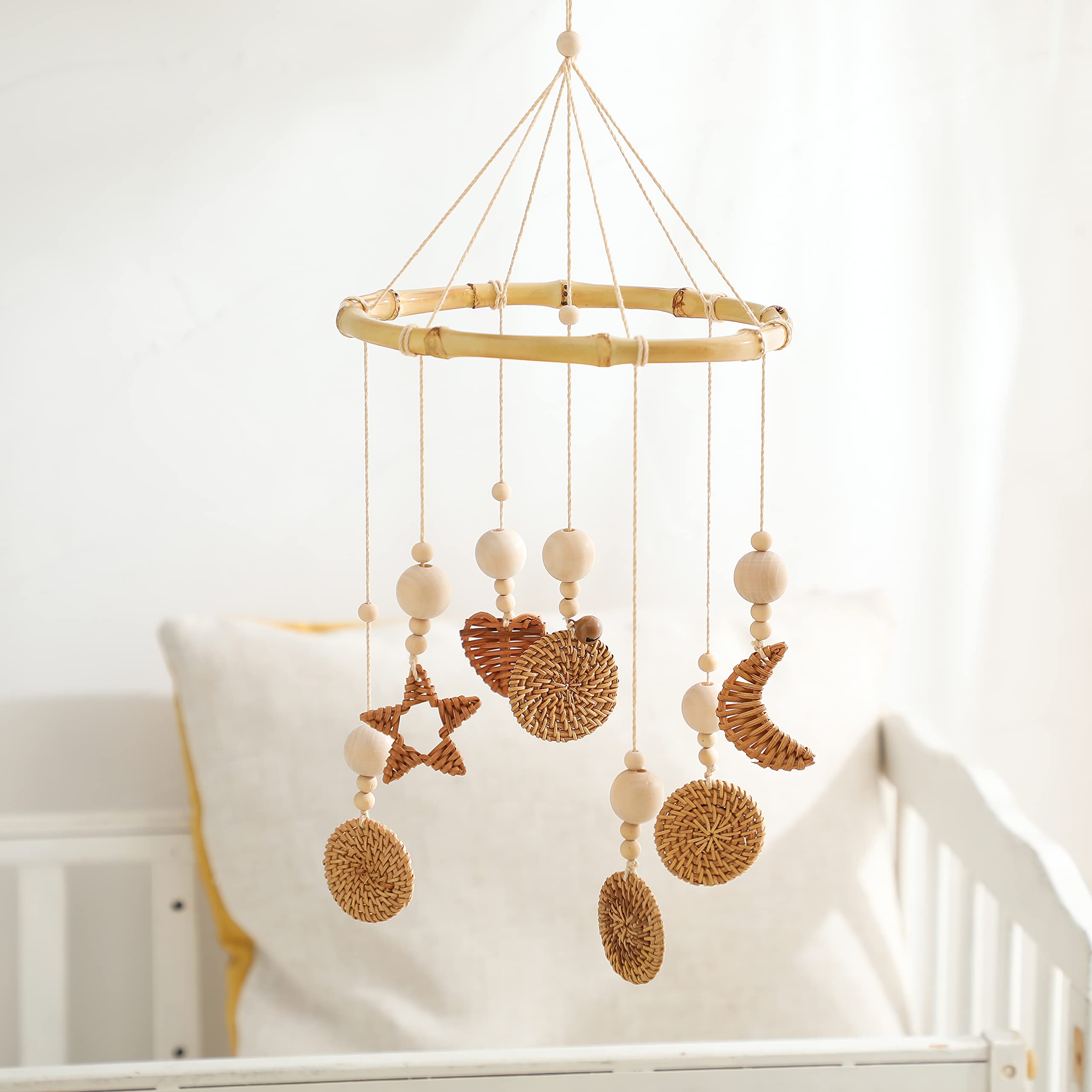 Baby Mobile for Crib - Modern Boho Baby Mobile - Nursery Mobile for Girl or Boy | Gender Neutral Handmade Mobile| Ceiling Rattan Mobile