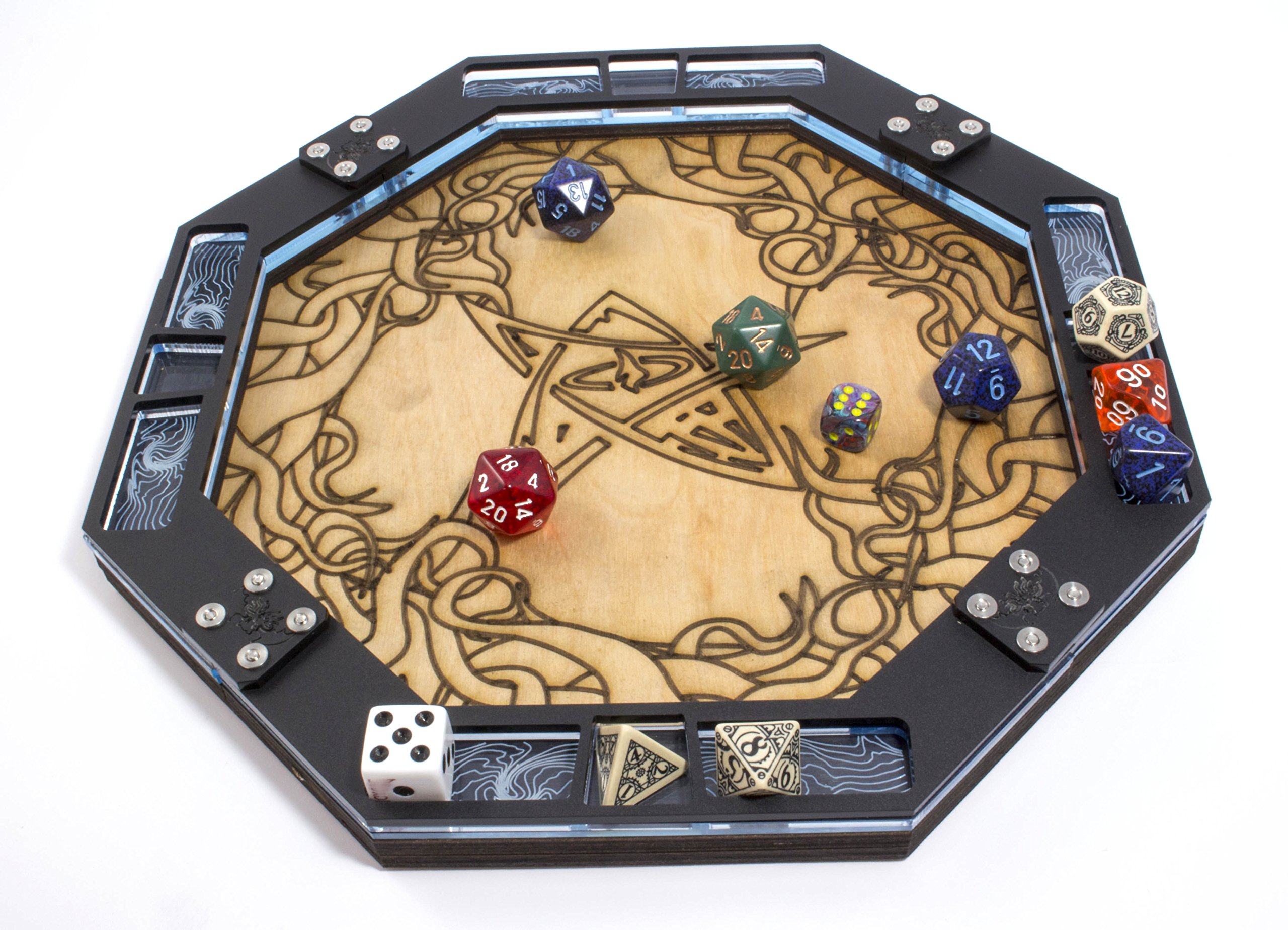 C4Labs Dice Tray-10 Octagon-Wood with Laser Etched Eldritch Cthulhu Lovecraft