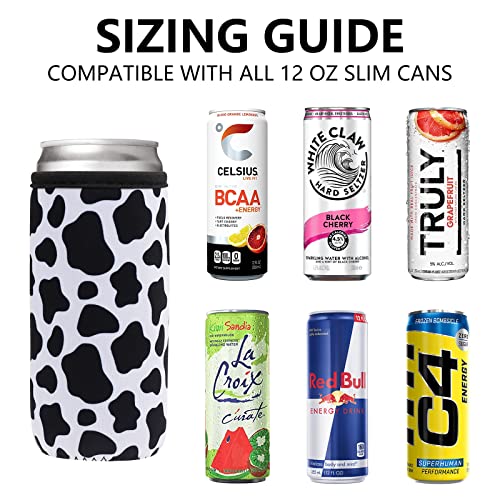 YR Upgraded Foil Insulated Lining Reusable Neoprene Insulated Can Cooler Sleeve for Can Beer, Soda, Pop, Seltzers, Can Coolies for 12oz & 16oz Can, Set of 3 (Cow)