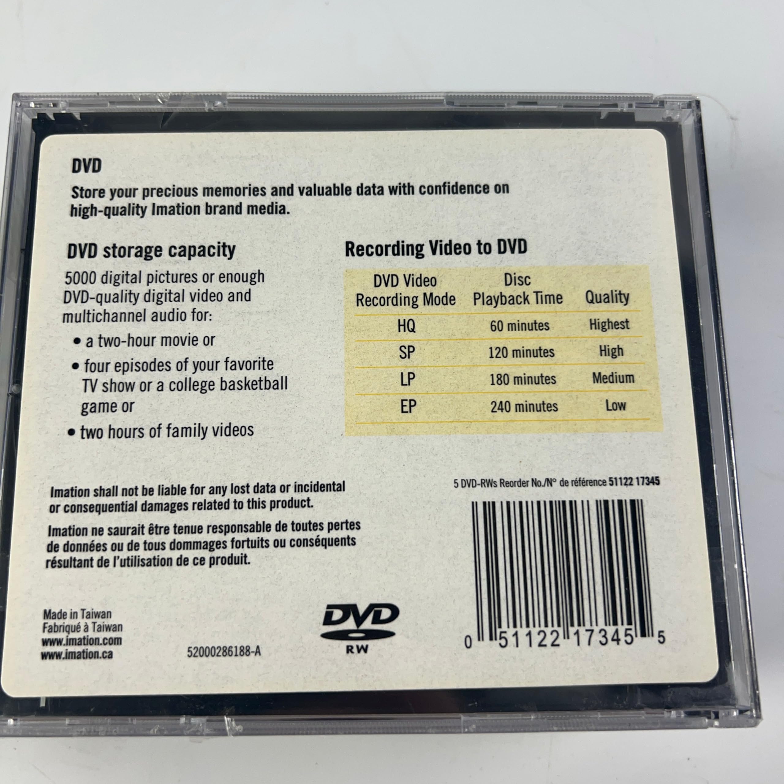 DVD-RW 4.7 Gb 4X Standard Jewel Storage Media