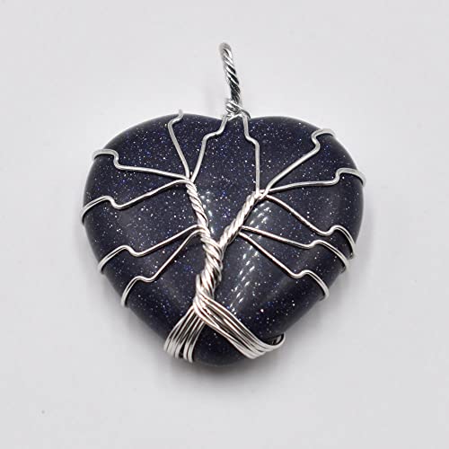 6pcs/lot White Color Wire Wrap Handmade Tree of Life Heart Shape Natural Stone Mixed Pendants - ( Metal Color: Blue Sand Stone )