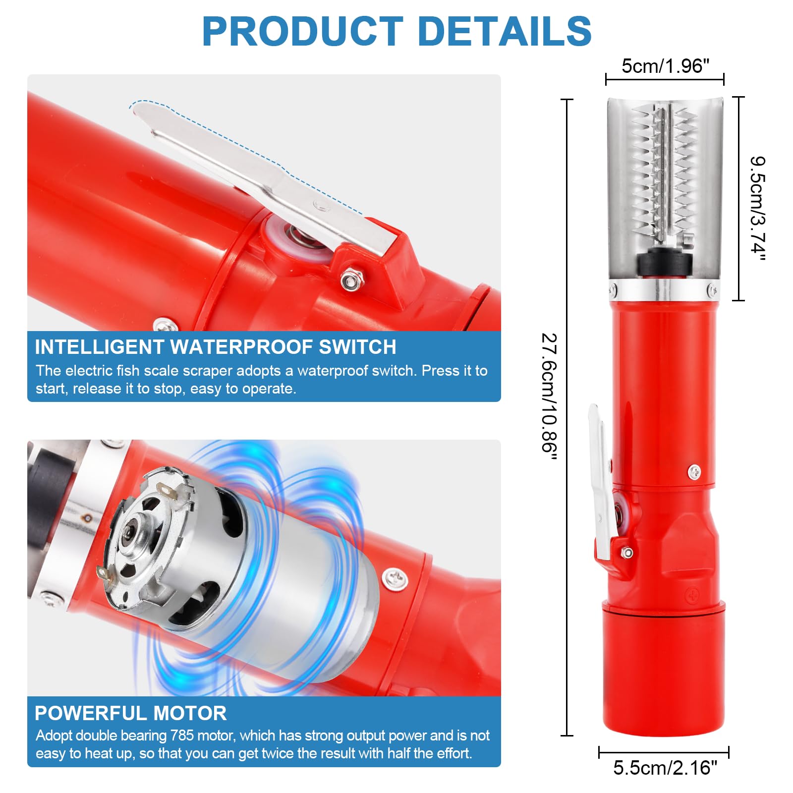 Electric Fish Scaler Scraper Remover, Powerful Cordless Fish Scale Descaler Cleaning Tool with Extra Battery and Blade for Left-Handed and Right-Handed People Scraping Fish Scales (Red)