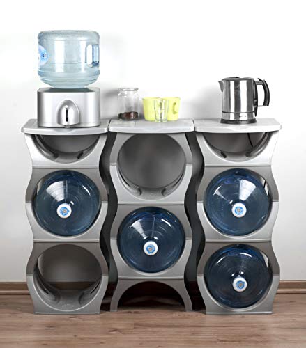 Stackable Water Bottle Storage Rack Best Water Jugs 5 Gallon Organizer. Jug Holder for Kitchen, Cabinet and Office Organizing. Reinforced Polypropylene (3 Plus Shelf, Black)