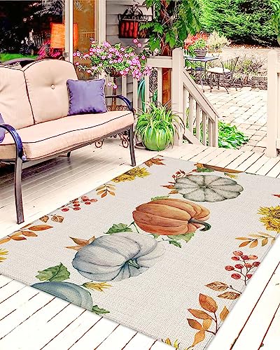 Fall Outdoor Patio Rugs Thanksgiving Pumpkin Sunflower Outdoor Area Rug Maple Leaf Non-Slip Backyard/Camping RV Rug/Deck/Porch Rug Front Door Floor Mat Carpet,6x9ft,