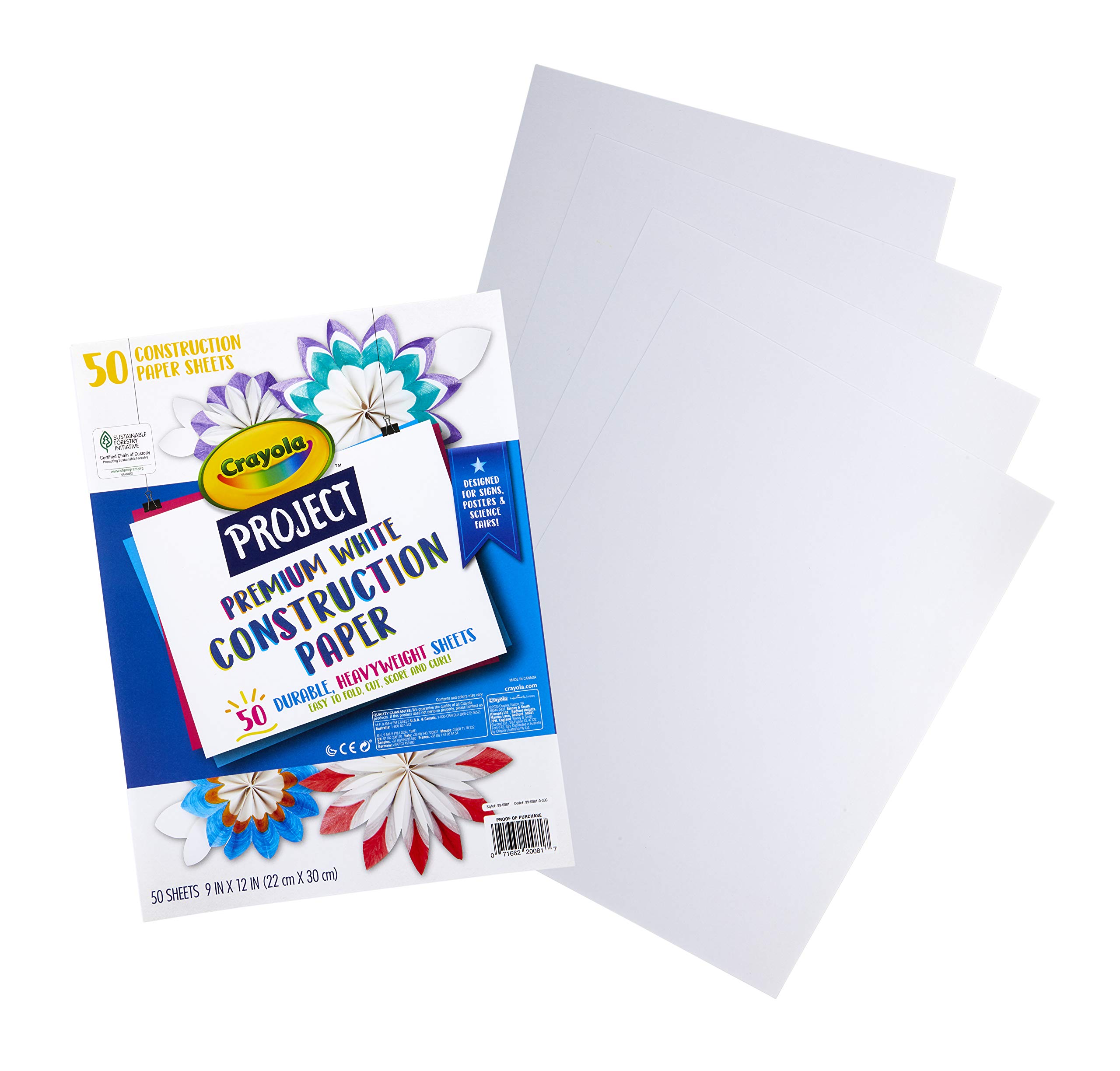 Crayola White Construction Paper, Premium Art Supplies, Standard Size, 50 Count, White (99-0081)