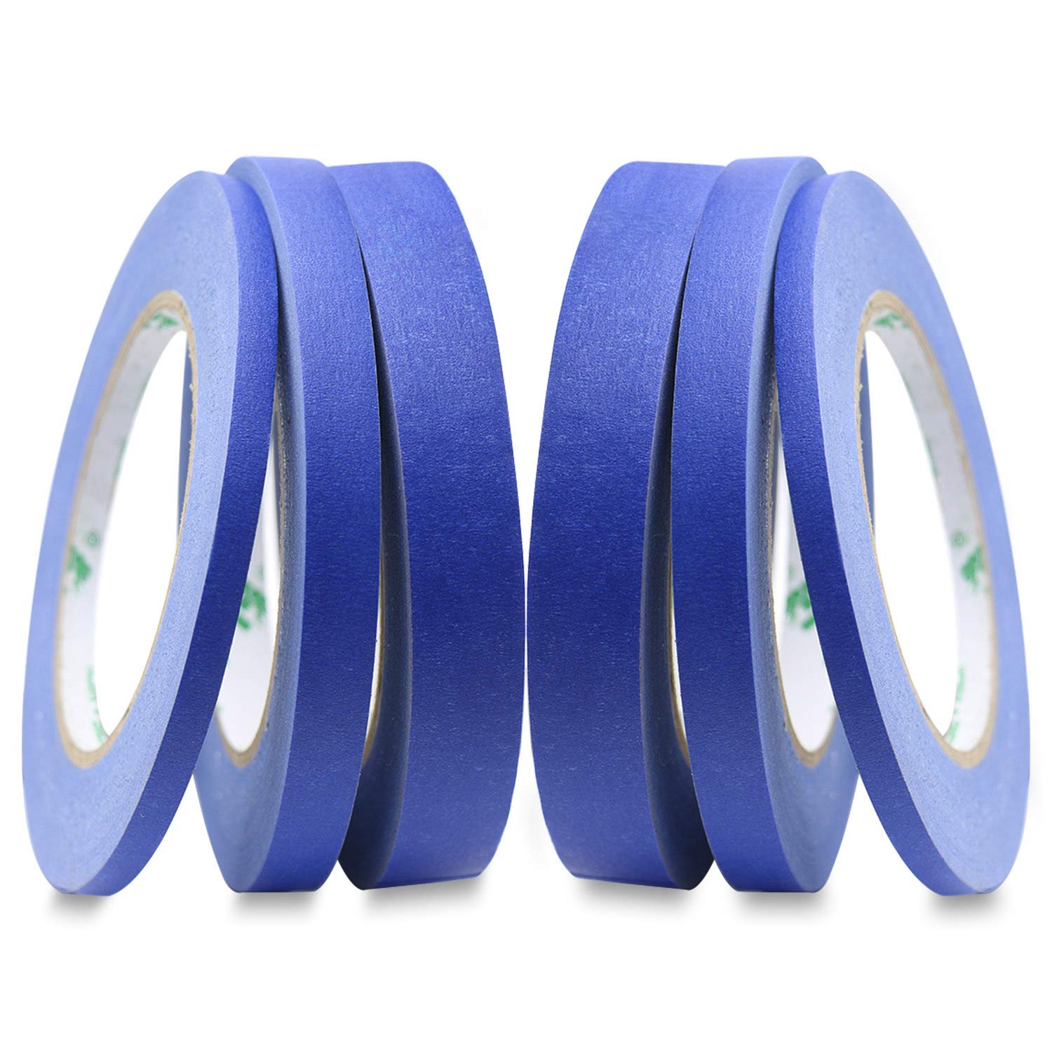 BOMEI PACK 6Pack Blue Painters Masking Tape, 1/4” 1/2” 3/4” X 60yds Multi Size Painting Paper Tape, Clean Removal with No Residue
